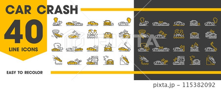Car crash line icons of traffic accident and...のイラスト素材 [115382092] - PIXTA