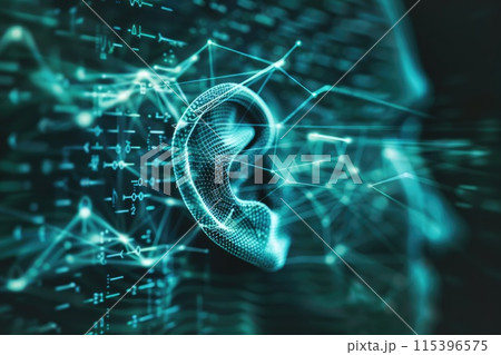 Ai generated Human ear with sound waves...のイラスト素材 [115396575] - PIXTA
