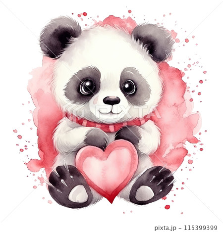 how to draw a panda holding a love heart
