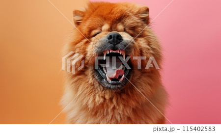 Chow Chow, angry dog baring its teeth, studio...のイラスト素材 [115402583] - PIXTA