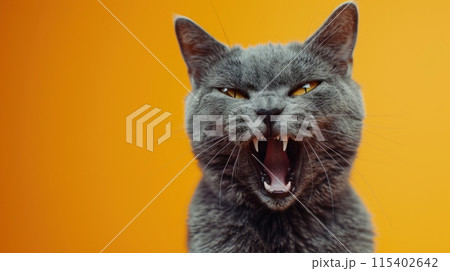 Russian Blue, angry cat baring its teeth,...のイラスト素材 [115402642] - PIXTA
