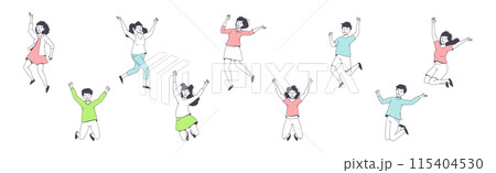 Happy People Character Jumping with Raised...のイラスト素材 [115404530] - PIXTA