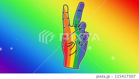 Image of rainbow hand with victory sign over...のイラスト素材 [115417307] - PIXTA