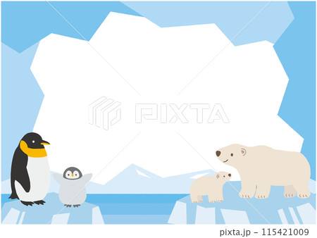 しろくまとペンギンの親子のひんやりフレーム素材のイラスト素材 [115421009] - PIXTA