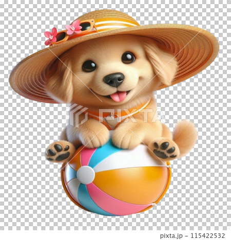 Cute dog sitting on a beach ballのイラスト素材 [115422532] - PIXTA