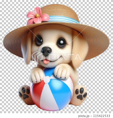 Cute dog sitting on a beach ballのイラスト素材 [115422533] - PIXTA