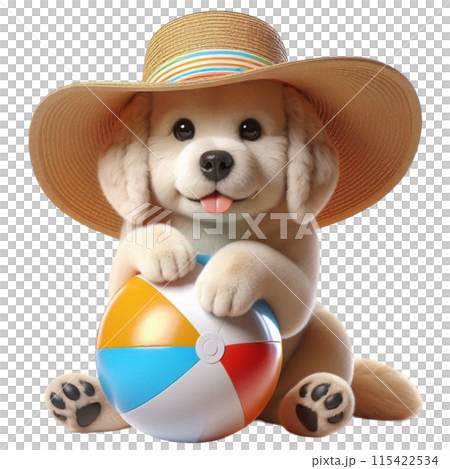 Cute dog sitting on a beach ballのイラスト素材 [115422534] - PIXTA