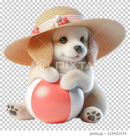Cute dog sitting on a beach ballのイラスト素材 [115422535] - PIXTA