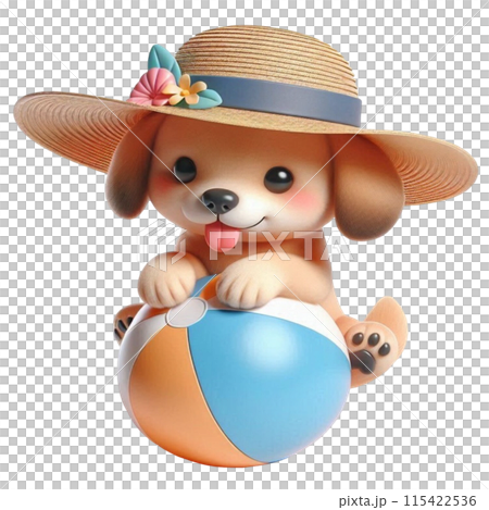 Cute dog sitting on a beach ballのイラスト素材 [115422536] - PIXTA