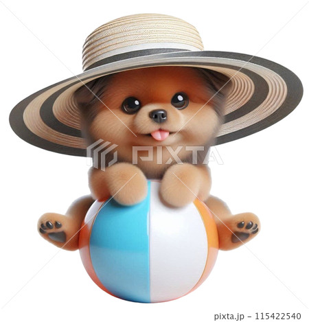 Cute dog sitting on a beach ballのイラスト素材 [115422540] - PIXTA