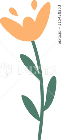 A cartoon flower with a green stem and orange...のイラスト素材 [115428253] - PIXTA