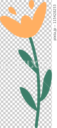 A cartoon flower with a green stem and orange...のイラスト素材 [115428253] - PIXTA