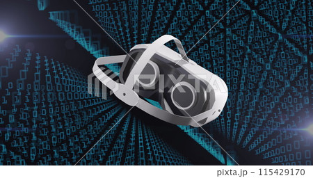 Image of vr headset over binary coding data...のイラスト素材 [115429170] - PIXTA