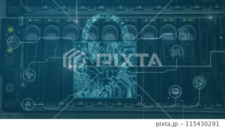 Security padlock icons and microprocessor...のイラスト素材 [115430291] - PIXTA