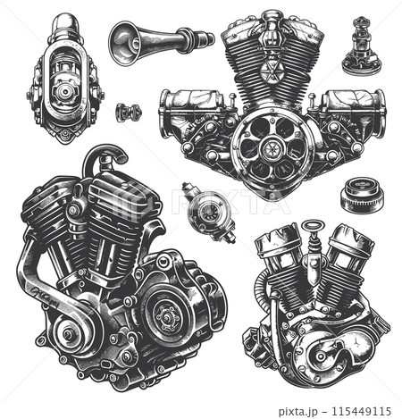 Engine tattoo mechanical elements. Machine or...のイラスト素材 [115449115] - PIXTA