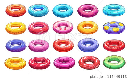 Colourful inflatable rings, cartoon rubber swim...のイラスト素材 [115449118 ...