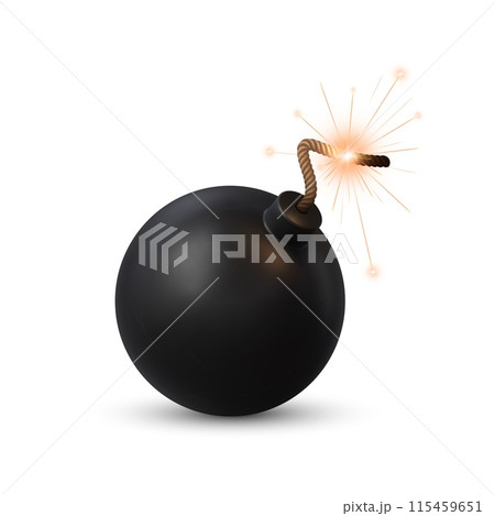 Realistic bomb with burning fuse emitting...のイラスト素材 [115459651] - PIXTA