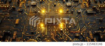 Top view of golden microchips representing...のイラスト素材 [115463146] - PIXTA