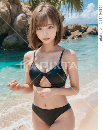 海に遊びに来たギャルのイラスト素材 [115494594] - PIXTA