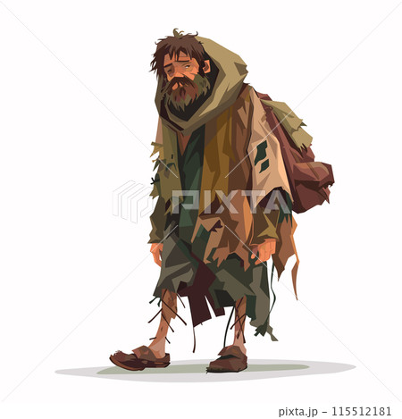 Homeless man walking, weary expression, looking...のイラスト素材 [115512181 ...