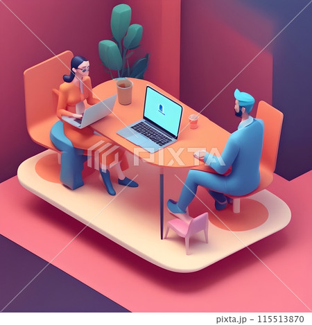 composite image of computer and people sitting onのイラスト素材 [115513870 ...