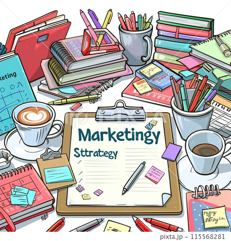 Colorful Illustration of Marketing Strategy Deskのイラスト素材 [115568281] - PIXTA