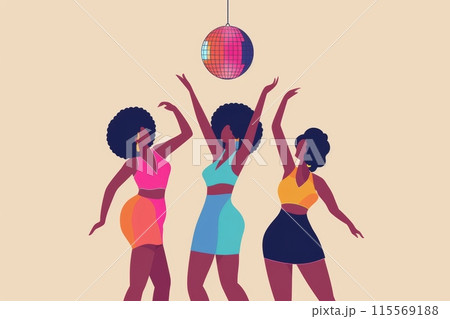 Three Women Dancing Under Disco Ball のイラスト素材 [115569188] - PIXTA
