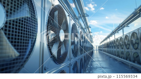 Large industrial cooling fans in a row. A row...のイラスト素材 [115569334] - PIXTA