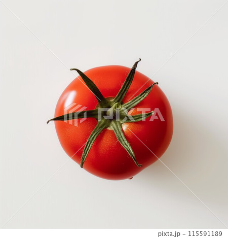 Top view of single ripe red tomato isolated on...のイラスト素材 [115591189 ...