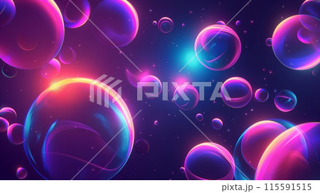 Colorful neon bubbles floating dark space...のイラスト素材 [115591515] - PIXTA