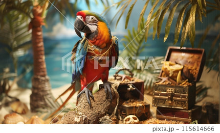 A colorful parrot dressed as a pirate perches...のイラスト素材 [115614666] - PIXTA