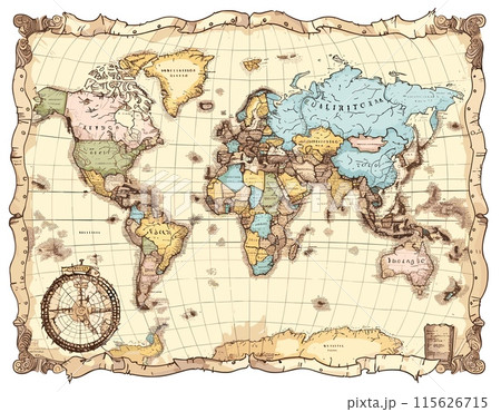 Antique world map cartoon vector illustration....のイラスト素材 [115626715 ...