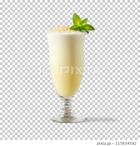 Lassi glass short and filled with pale yellow... - Stock Illustration ...