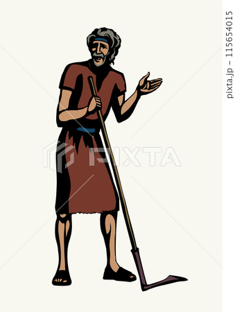 Vector drawing. A man with an old scytheのイラスト素材 [115654015] - PIXTA