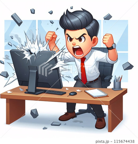 Office worker breaking computer in rageのイラスト素材 [115674438] - PIXTA