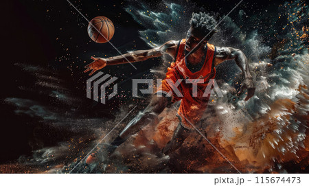 Artistic basketball player in mid-actionのイラスト素材 [115674473] - PIXTA