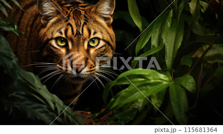 Cute predator among jungles. Beutiful cat with...のイラスト素材 [115681364 ...