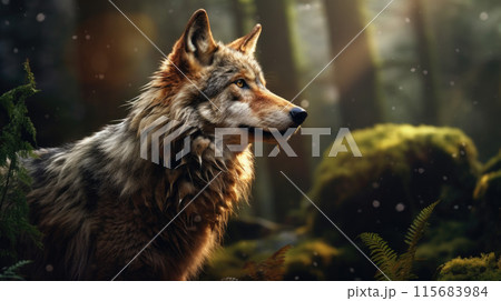 Eurasian wolf, Canis lupus, alpha male in...のイラスト素材 [115683984] - PIXTA