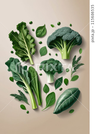 Vegetable border design template of kale, salad...のイラスト素材 [115686535 ...