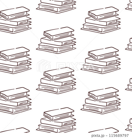 Stack of books line art style seamless pattern....のイラスト素材 [115689797 ...