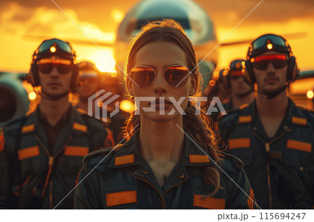 Crew of professional airline pilots standing...のイラスト素材 [115694247] - PIXTA