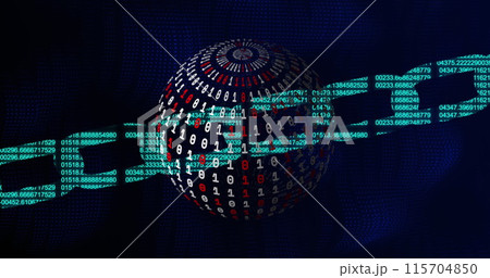 Image of data processing over globe with binary...のイラスト素材 [115704850 ...