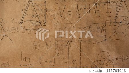 Math equations and figures animate on a brown...のイラスト素材 [115705948] - PIXTA