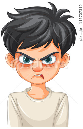 Angry Boy with Dark Hairのイラスト素材 [115707319] - PIXTA