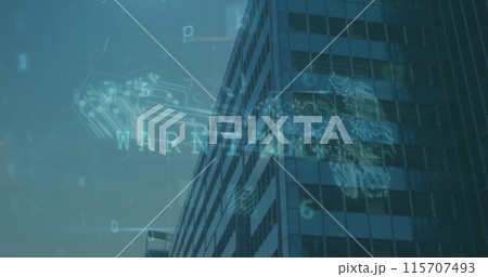 Image of cyber security over office buildingsのイラスト素材 [115707493] - PIXTA