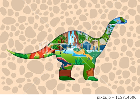 Paper cut dinosaur 3d vector frame with vibrant...のイラスト素材 [115714606 ...