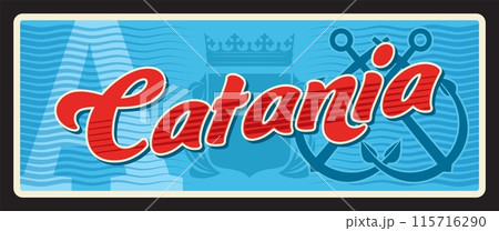 Catania retro travel plate, tourist...のイラスト素材 [115716290] - PIXTA