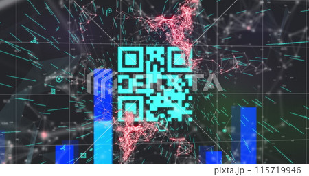 Image of a blue QR code over a red web of...のイラスト素材 [115719946] - PIXTA