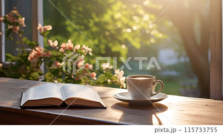 Enjoying a quiet morning with coffee and a good...のイラスト素材 [115733755 ...