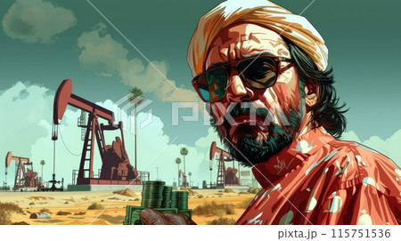 Arab sheikh pumps oil in the desertのイラスト素材 [115751536] - PIXTA